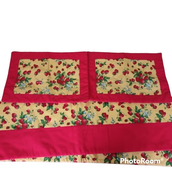 Handcrafted | Dining | Handmade Strawberry Yellow Red Print Table ...